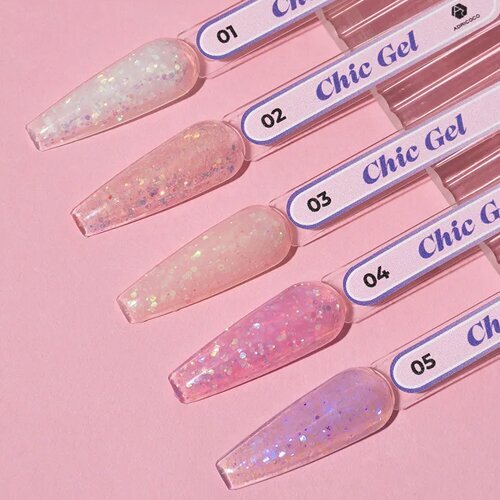 ADRICOCO, Гель для наращивания камуфлирующий с глиттером - Chic Gel №1 молочный шик (15 мл ...